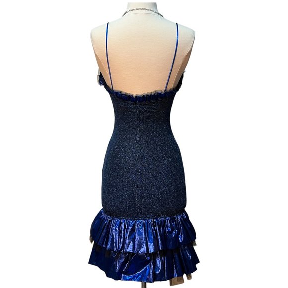 New Leaf | Dresses | Vintage Metallic Blue Ruffled Party Dress | Poshmark